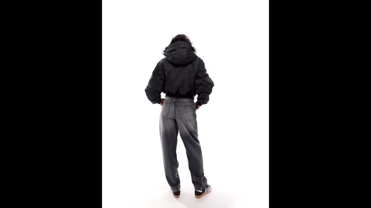 WEEKDAY Gem Bomber Coat Jacket Faux Fur Hooded Shiny Black Women | Asos ...